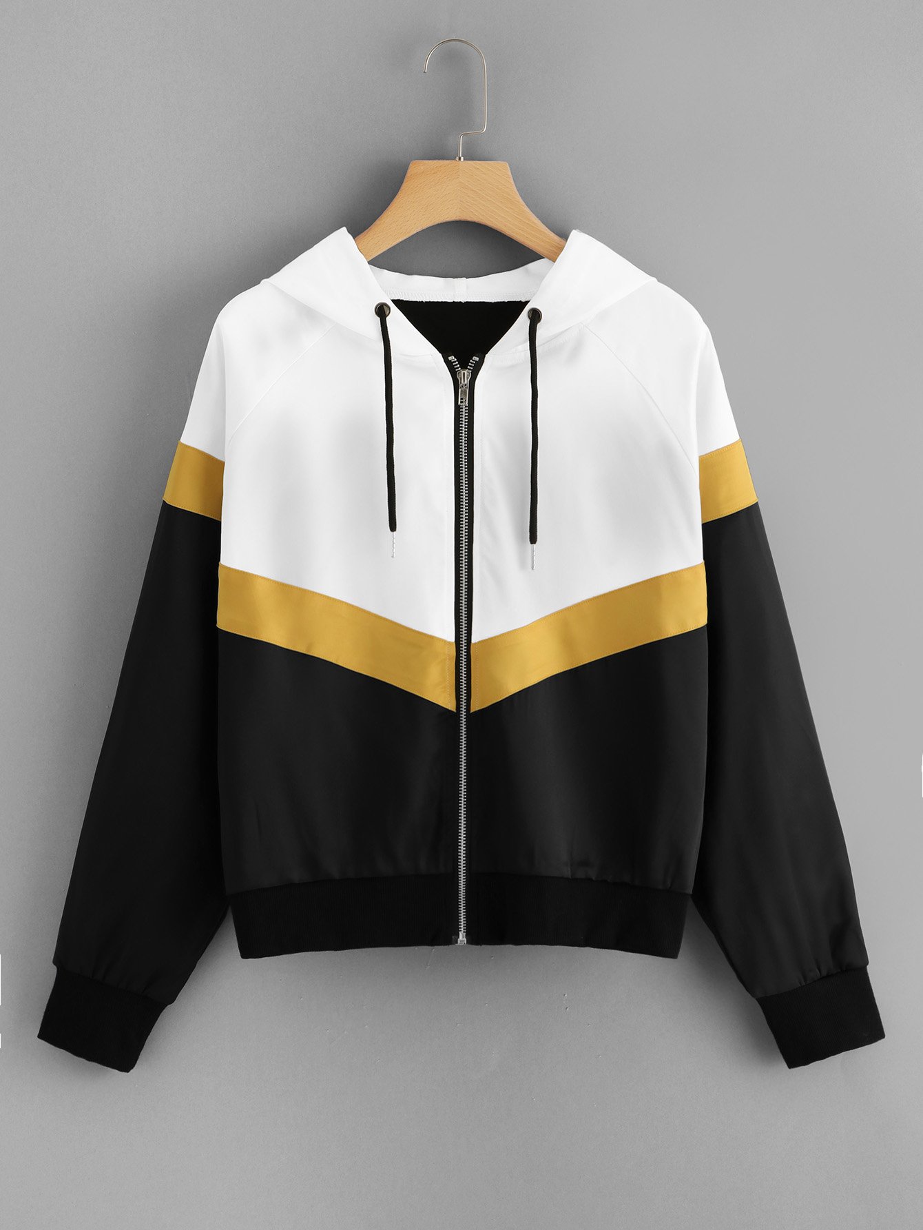 Colorblock Zip Up Hooded Jacket | ROMWE