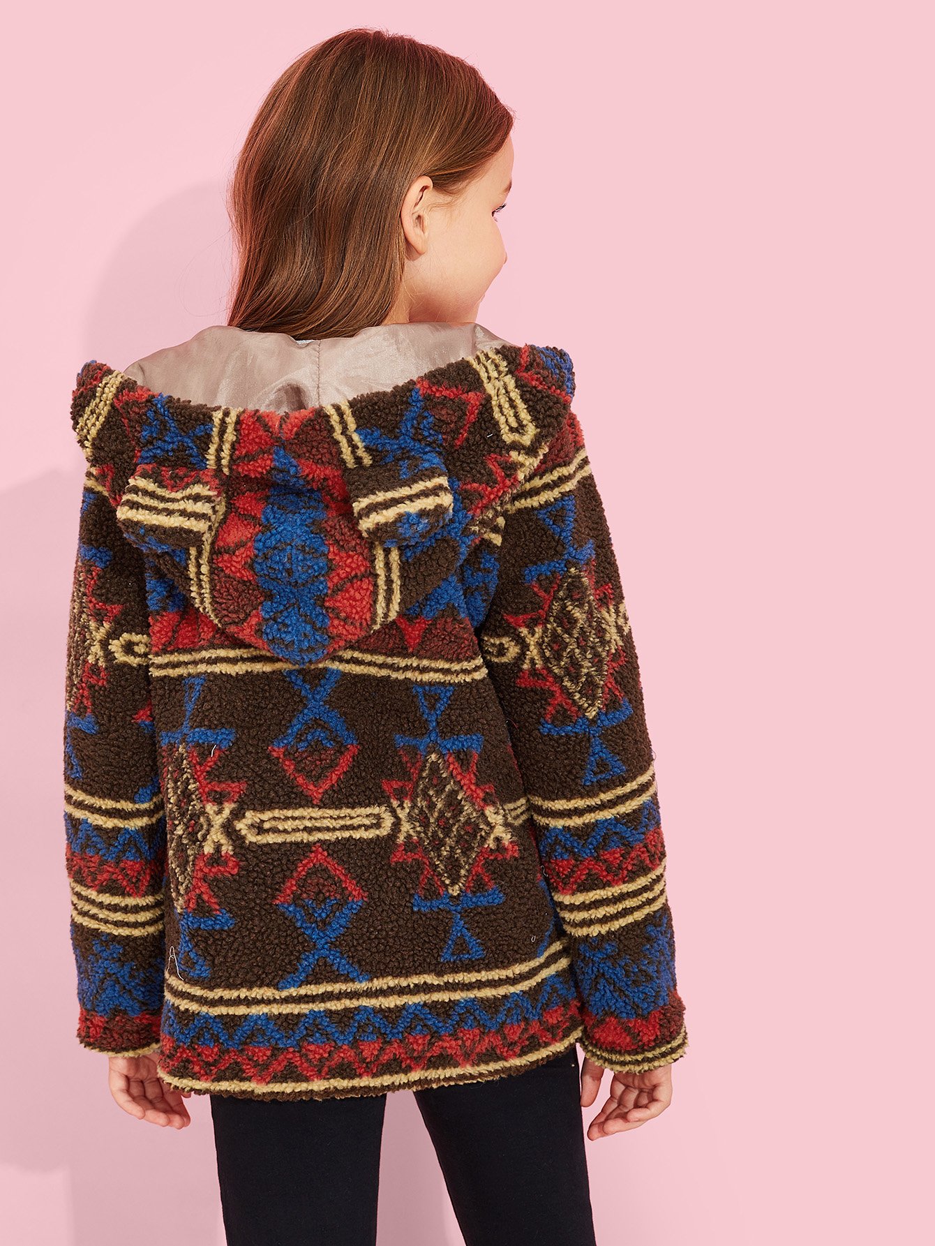 Girls Button Up Hoodie Fleece Teddy Jacket