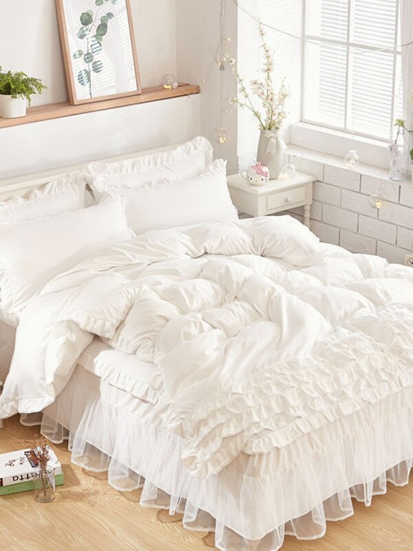 Solid Contrast Lace Sheet Set | SHEIN USA