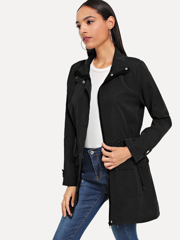 Solid Drawstring Waist Coat | SHEIN USA