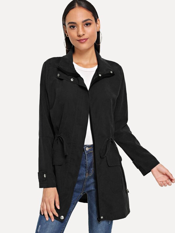 Solid Drawstring Waist Coat | SHEIN USA