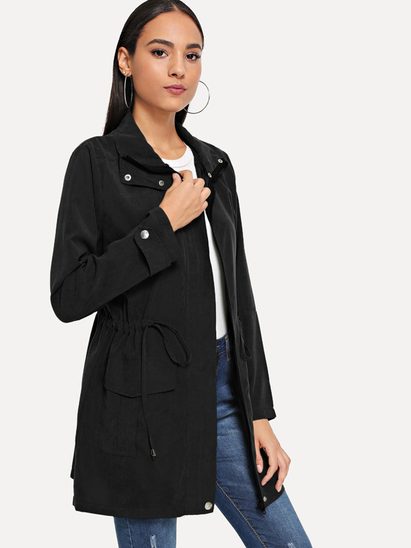 Solid Drawstring Waist Coat | SHEIN USA