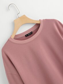 SHEIN Drop Shoulder Solid Crop Pullover | SHEIN USA