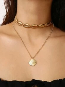 Shell Pendant Double Layered Necklace | SHEIN USA