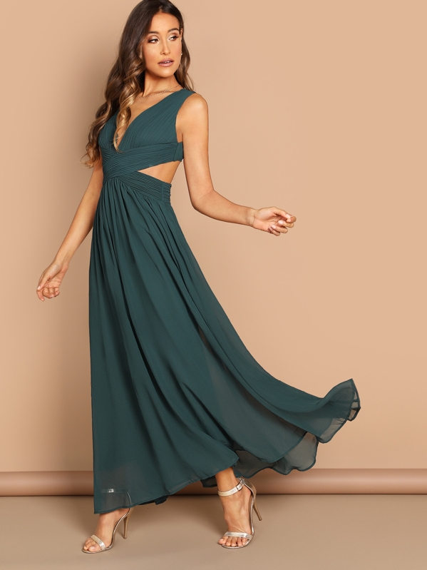 SHEIN Open Back Ruched Top Flowy Prom Dress | SHEIN USA
