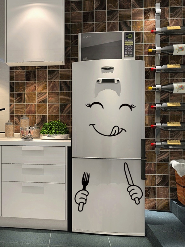 Emoji Refrigerator Sticker, Cartoon Black PVC Removable Fridge Sticker ...