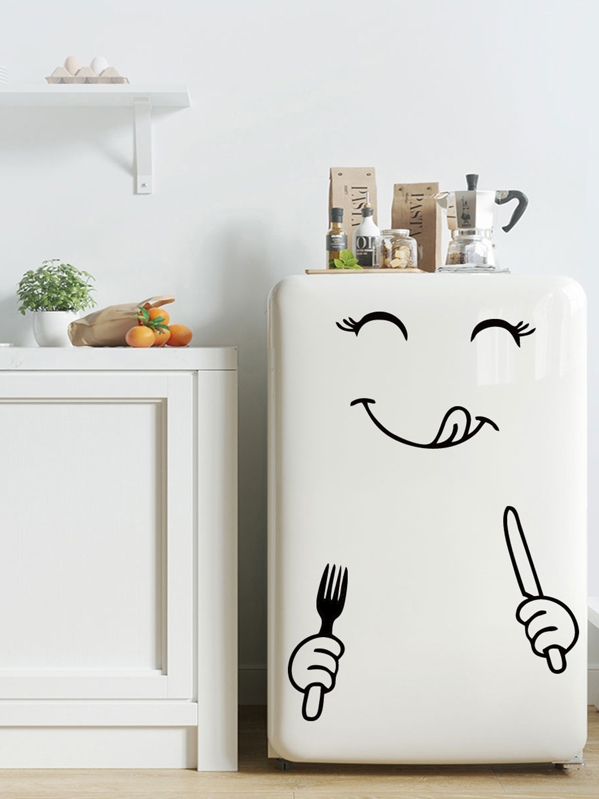 Emoji Refrigerator Sticker, Cartoon Black PVC Removable Fridge Sticker ...