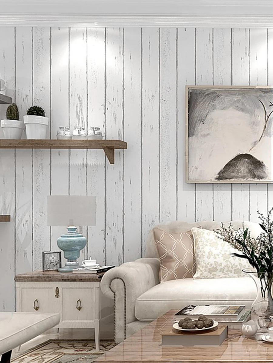 1pc Self-Adhesive Wallpaper, White Wood Effect, PVC, Waterproof, Sticky ...