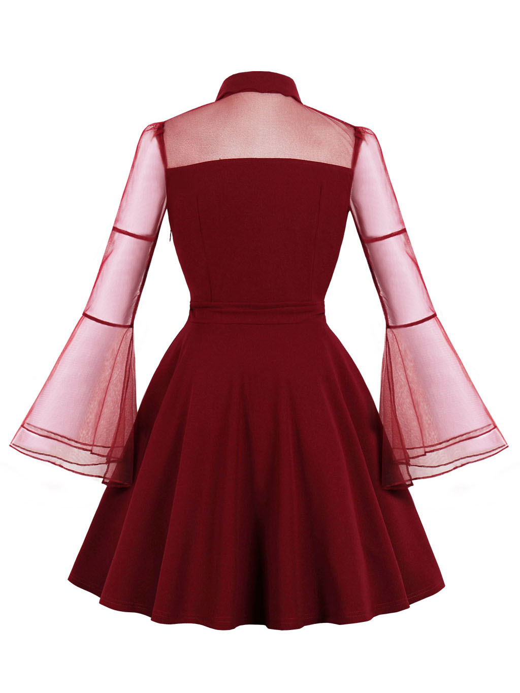 50s Mesh Yoke Ruffle Sleeve Skater Dress Shein Uk