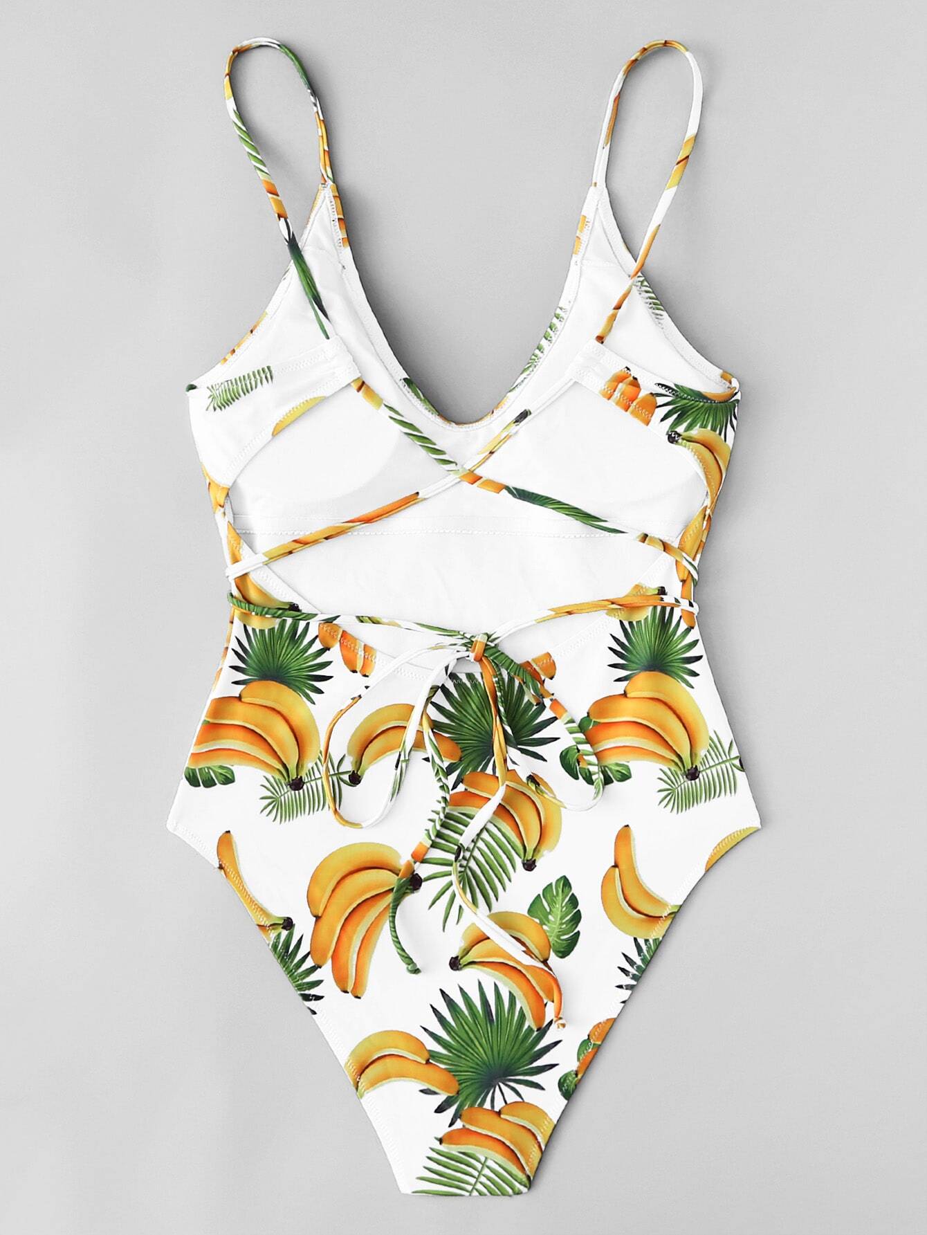Random Banana And Leaf Print One Piece Swimwear Shein Usa