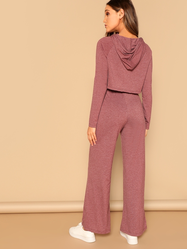 SHEIN Drawstring Crop Hoodie & Pants Set | SHEIN USA