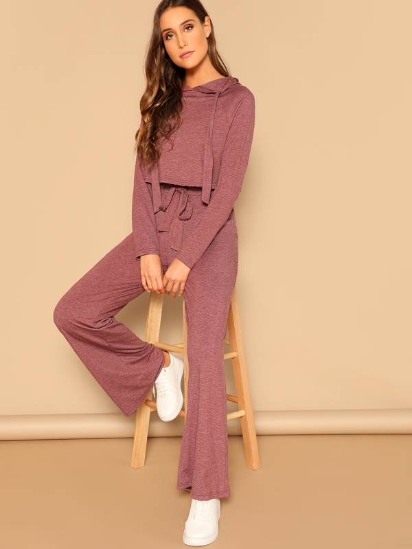 SHEIN Drawstring Crop Hoodie & Pants Set | SHEIN USA