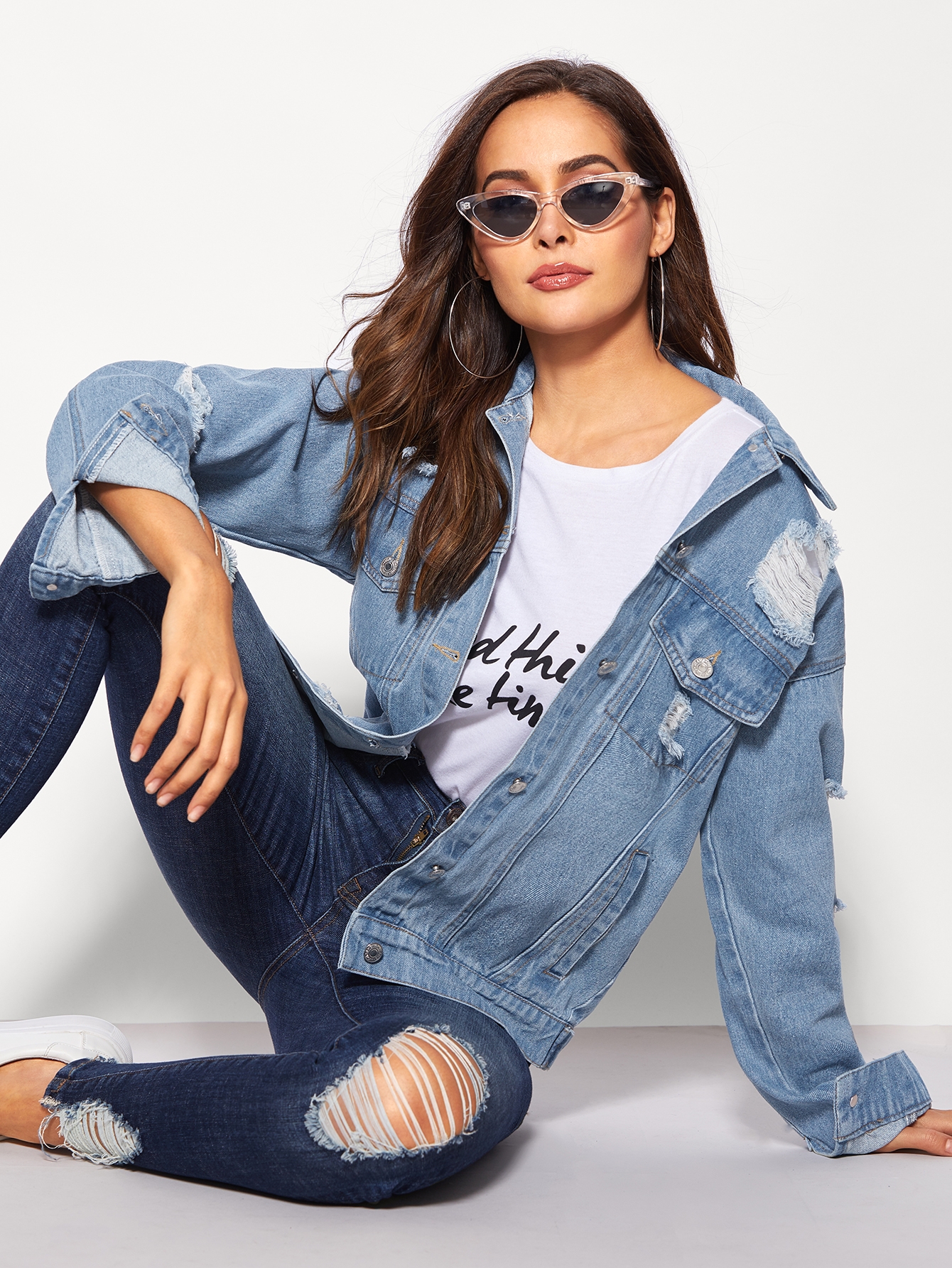 Ripped Drop shoulder Denim Jacket