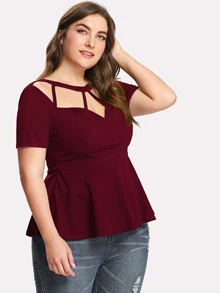 SHEIN Plus Cut-out Front Solid Peplum Top | SHEIN USA