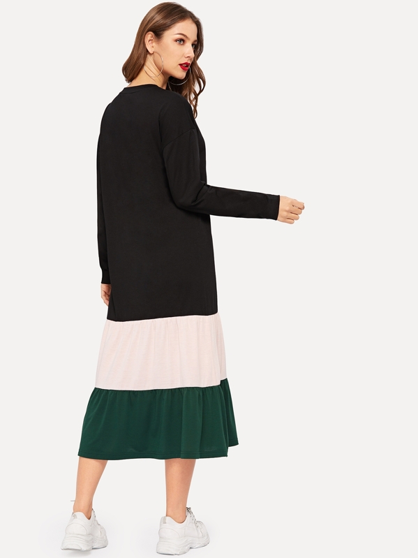 SHEIN Color-block Ruffle Hem Longline Dress | SHEIN USA