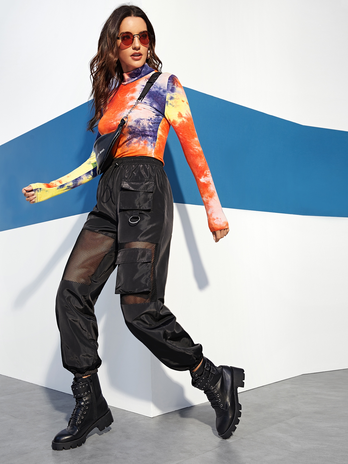 SHEIN Flap Pocket Fishnet Mesh Insert Cargo Pants | SHEIN USA