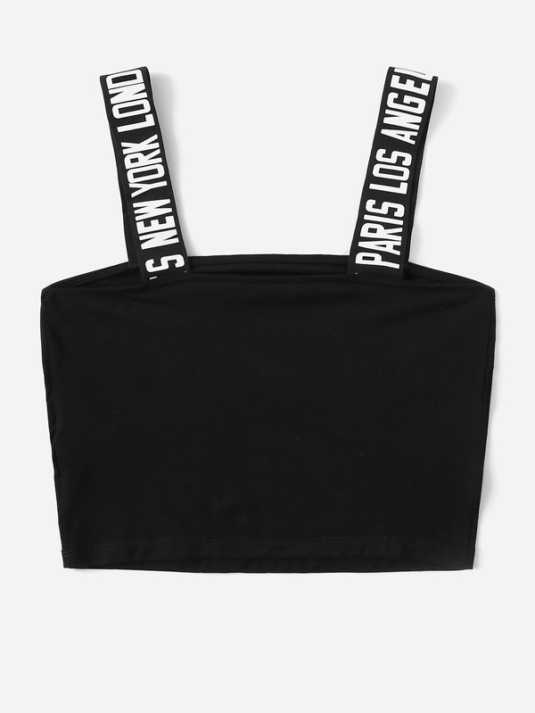 SHEIN EZwear Lettering Strap Detail Crop Top | SHEIN USA