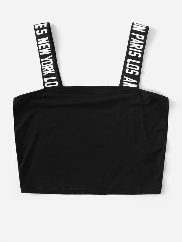SHEIN EZwear Lettering Strap Detail Crop Top | SHEIN USA