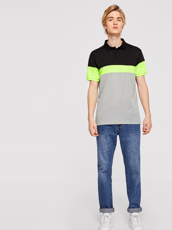 SHEIN Men Color-block Buttoned Polo Shirt | SHEIN USA