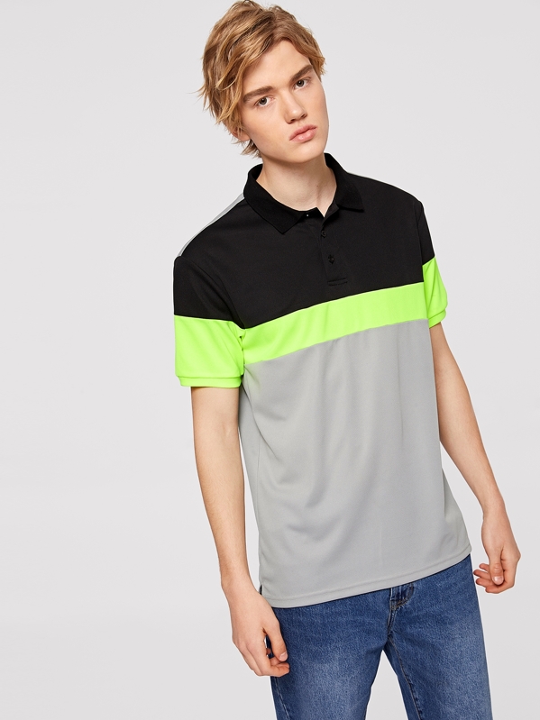 SHEIN Men Color-block Buttoned Polo Shirt | SHEIN USA