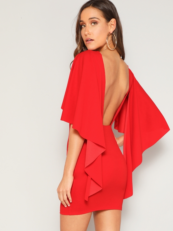 SHEIN Open Back Asymmetrical Cloak Sleeve Dress | SHEIN USA