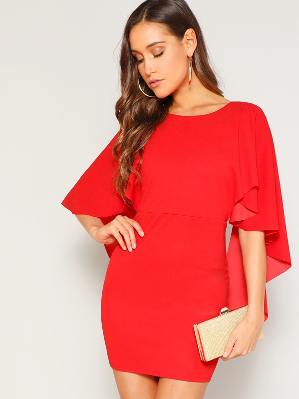 SHEIN Open Back Asymmetrical Cloak Sleeve Dress | SHEIN USA