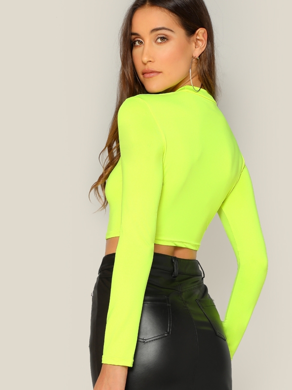 SHEIN EZwear Neon Green Mock-neck Slim Fitted Crop Top | SHEIN USA