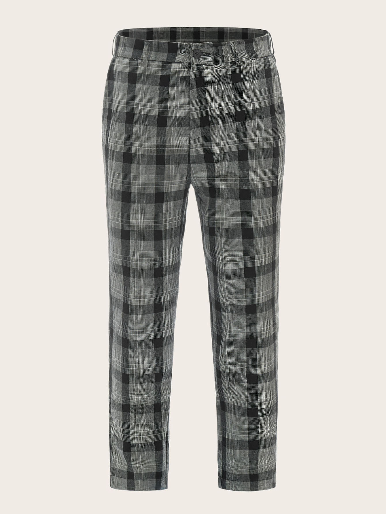 Men Zip Fly Plaid Pants