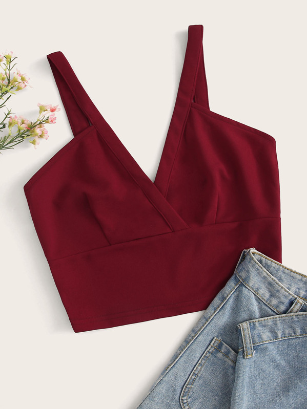 SHEIN 70s Thick Strap Crop Surplice Top | SHEIN USA