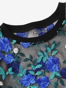 SHEIN Embroidered Floral Sheer Mesh Crop Top | SHEIN USA