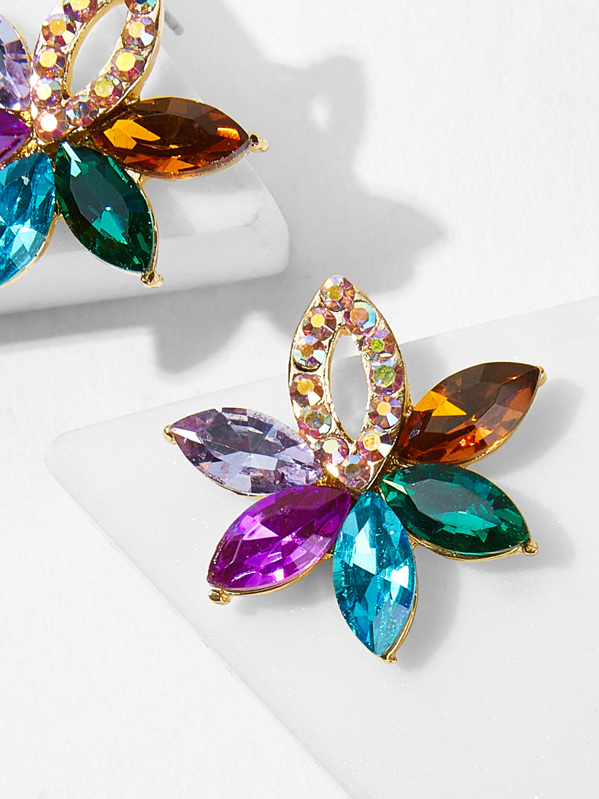 Color-block Rhinestone Flower Stud Earrings 1pair | SHEIN USA