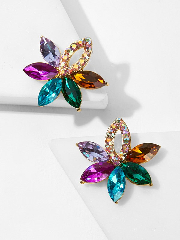 Color-block Rhinestone Flower Stud Earrings 1pair | SHEIN USA