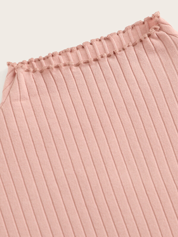 Shein Privé Top Delgado Tejido De Canalé Ribete En Forma De Lechuga