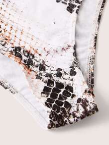 Snakeskin Print Halter Belted One Piece Swimsuit | SHEIN