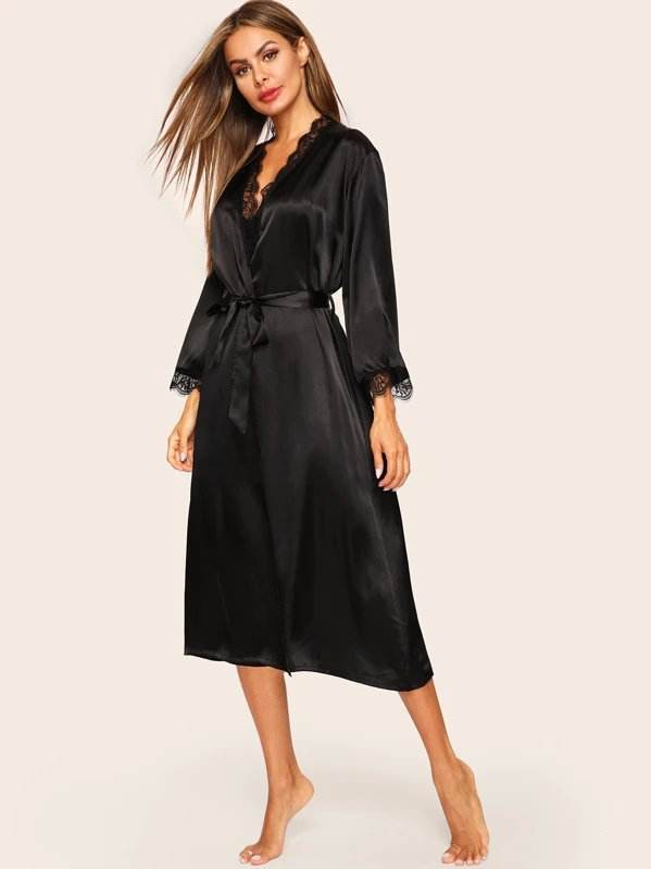 Eyelash Lace Self Belted Satin Robe for Sale Australia| New Collection ...