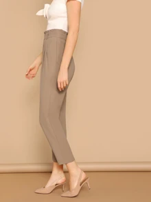 SHEIN Paperbag Waist Solid Tapered Pants | SHEIN USA