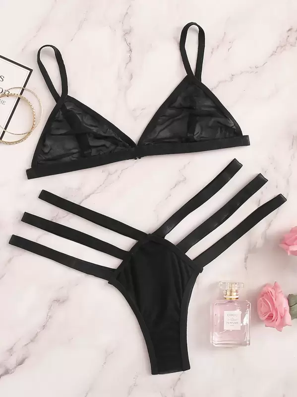 Classic Sexy Ladder Cutout Sheer Lingerie Set | SHEIN USA
