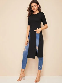 SHEIN LUNE Solid Split Thigh Hem Tee | SHEIN USA
