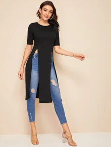 SHEIN LUNE Solid Split Thigh Hem Tee | SHEIN USA