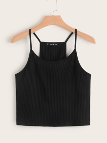 SHEIN Privé Plus Solid Rib-knit Cami Top | SHEIN USA