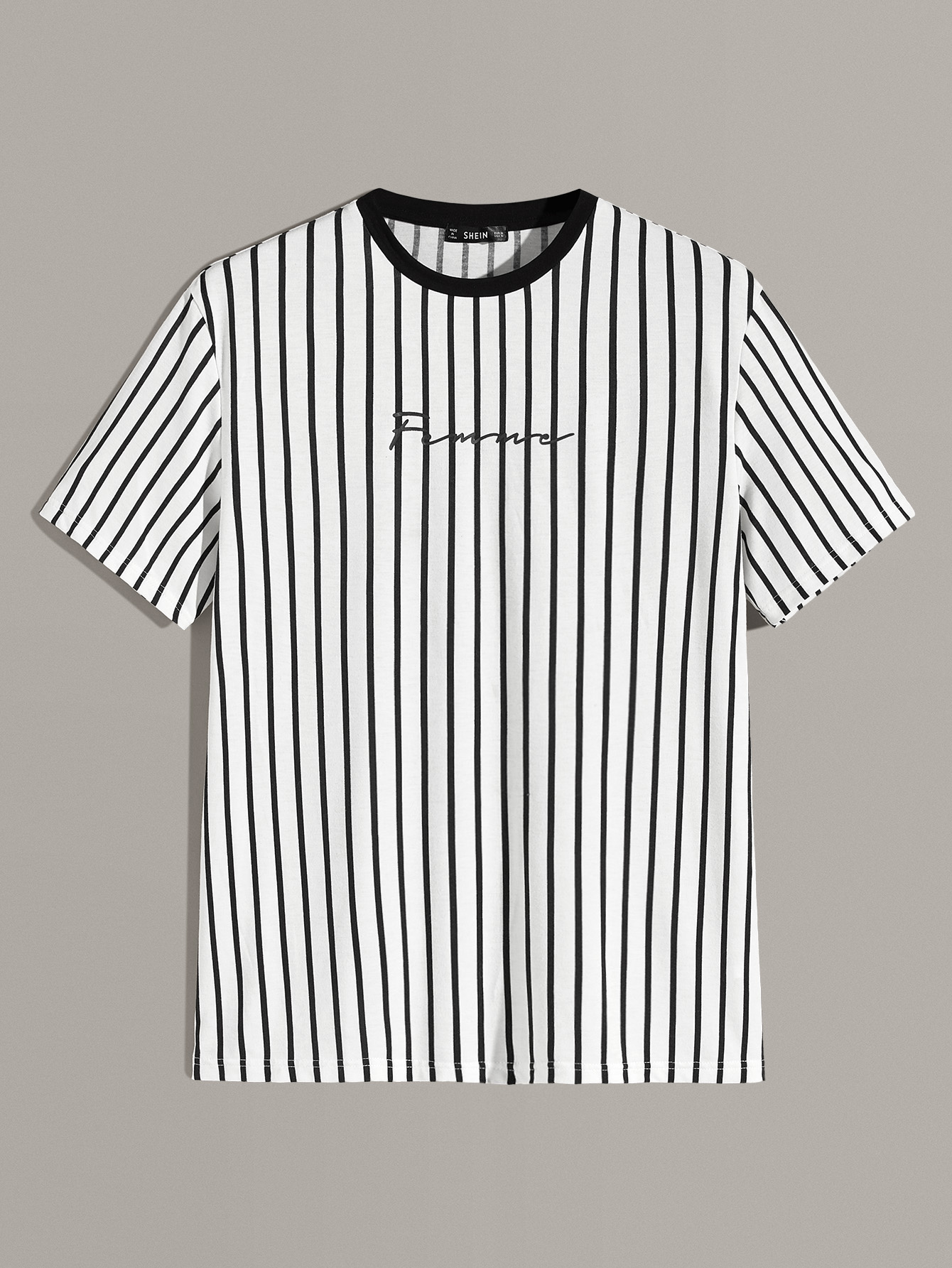 Men Vertical Striped & Letter Print Tee