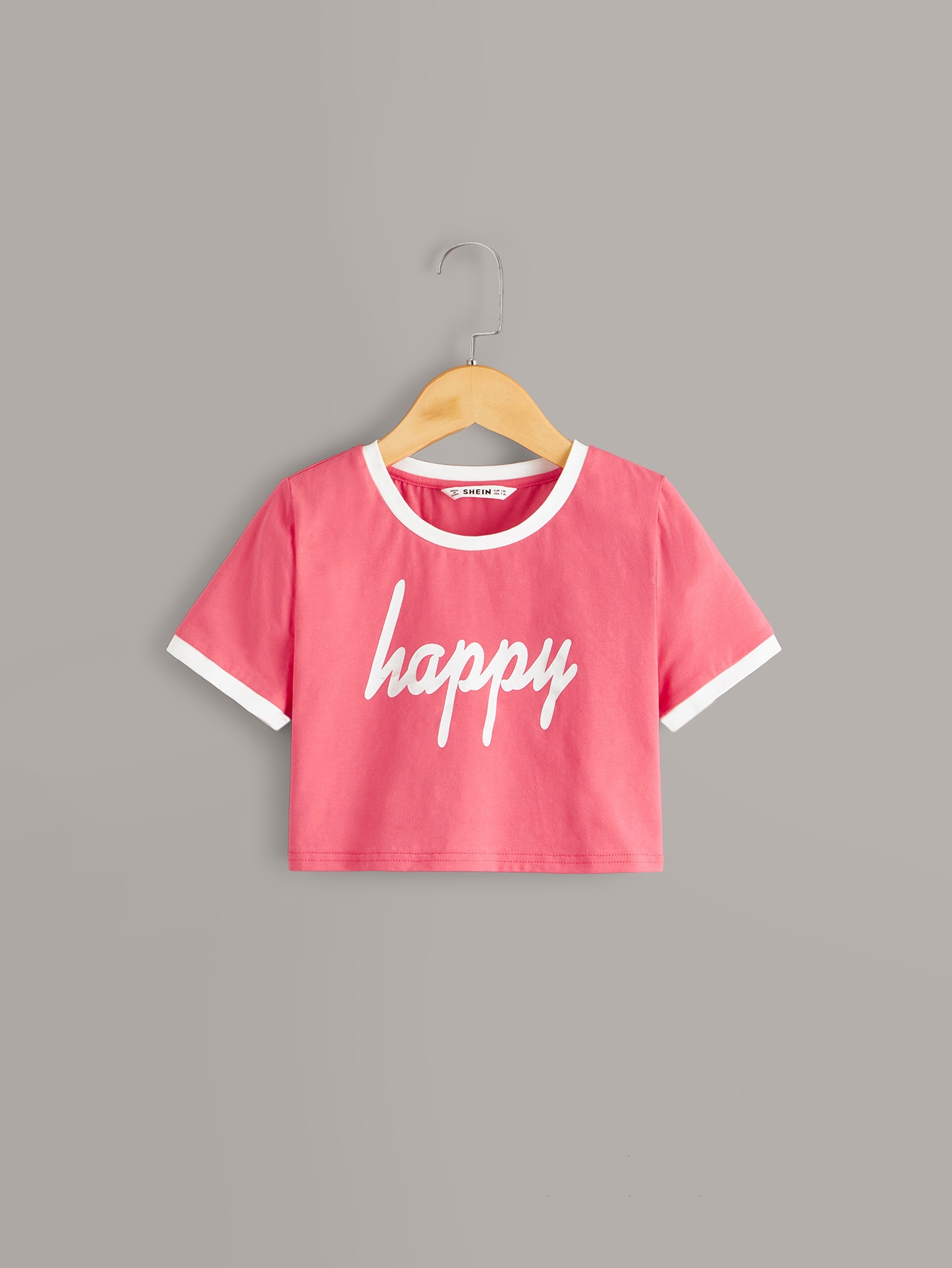 Girls Letter Print Ringer Crop Top