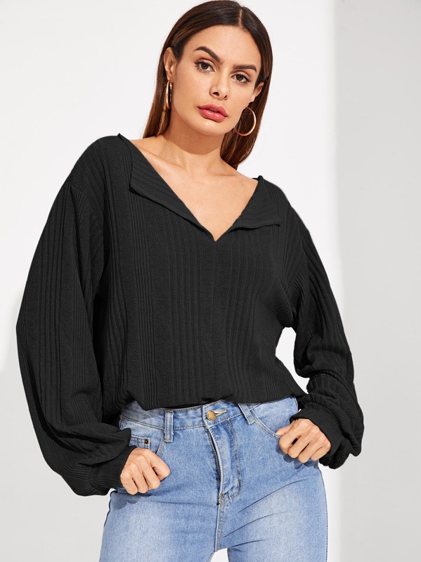 SHEIN Solid Drop Shoulder Rib-knit Top | SHEIN USA