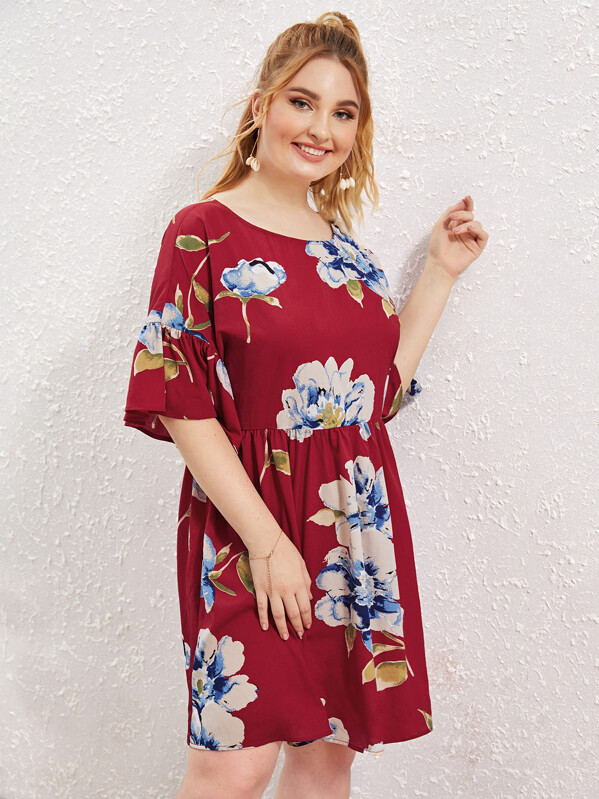 SHEIN Plus Ruffle Cuff Floral Print Dress | SHEIN USA