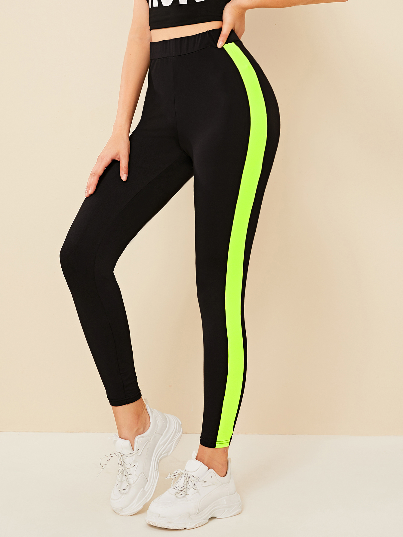 High Waist Contrast Neon Sideseam Leggings