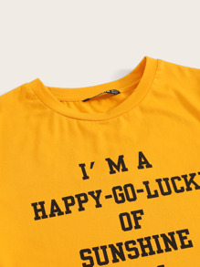 SHEIN Slogan Graphic Tee and Striped Side Sweatpants Set | SHEIN USA