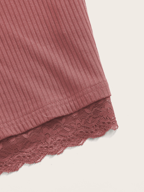 SHEIN Ribbed Scalloped Lace Crop Top | SHEIN USA