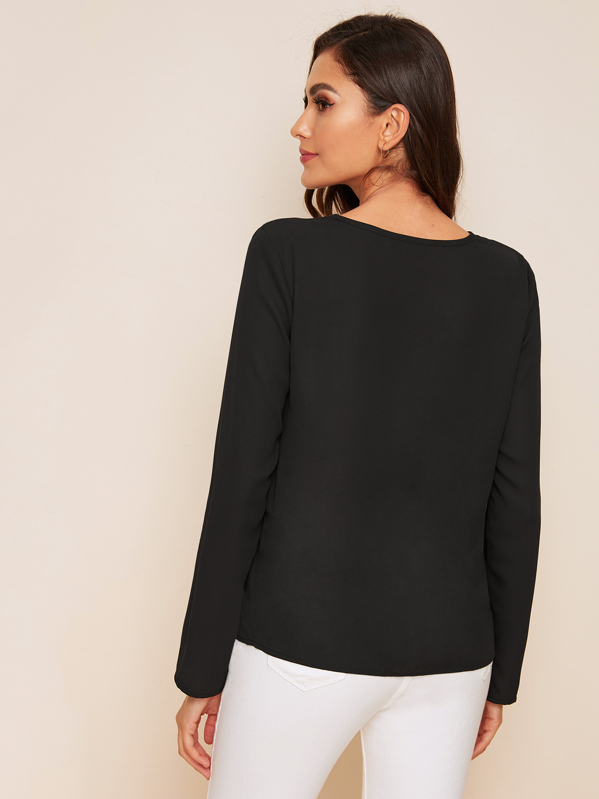 SHEIN Clasi Solid Mesh Insert Top | SHEIN USA