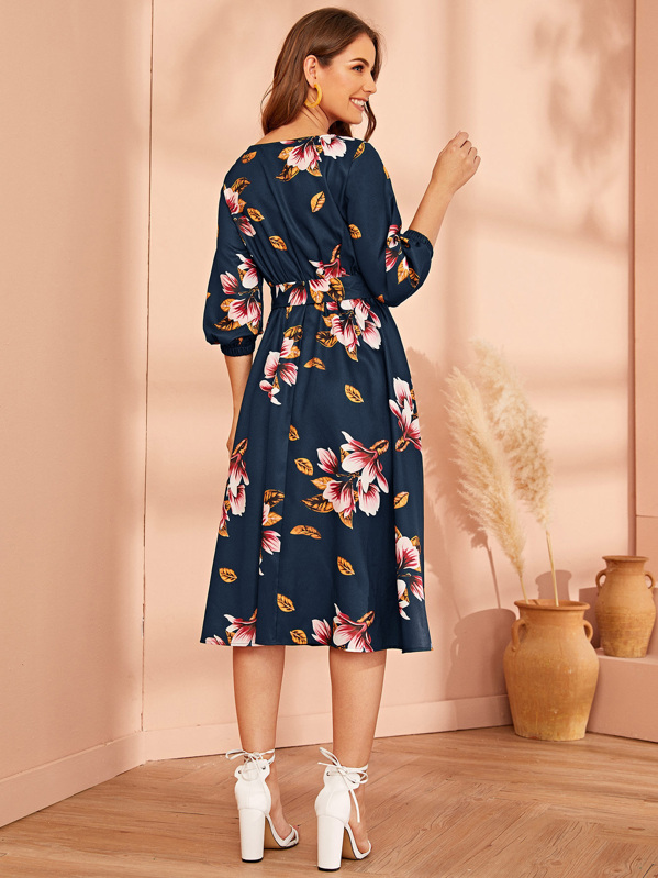 SHEIN Clasi Floral Print Belted Dress | SHEIN USA