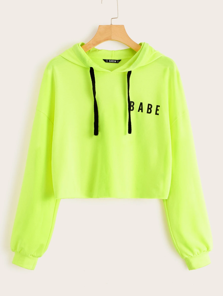 SHEIN EZwear Sudadera con capucha y cordón en color verde neón con ...